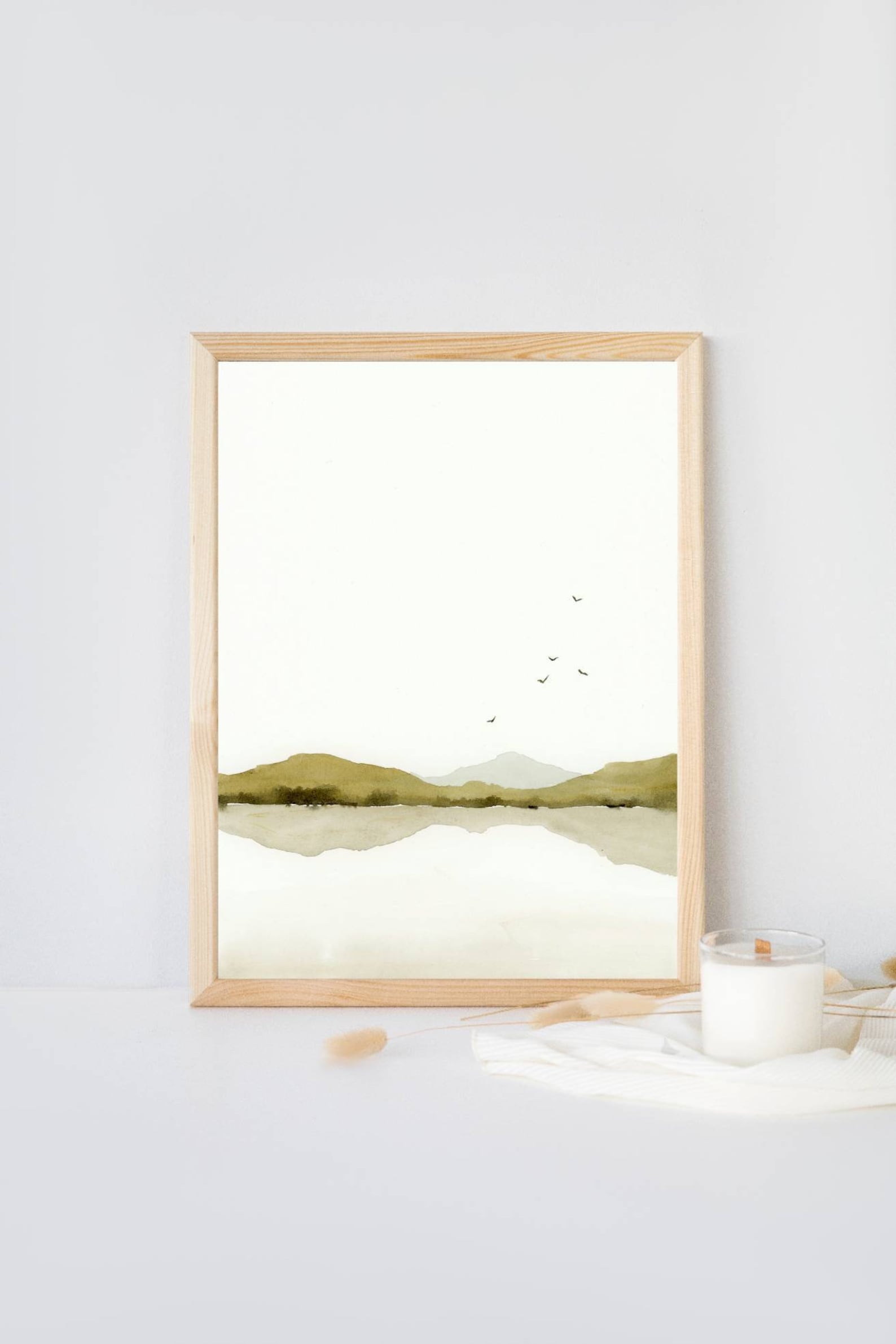 Large Minimalist Wall Art Lake Painting Neutral Landscape Watercolor ...