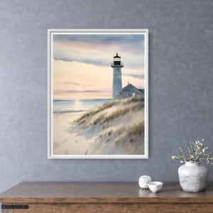 Cape Cod Lighthouse Painting Sunrise Beach Art Print Watercolor Seaside ...