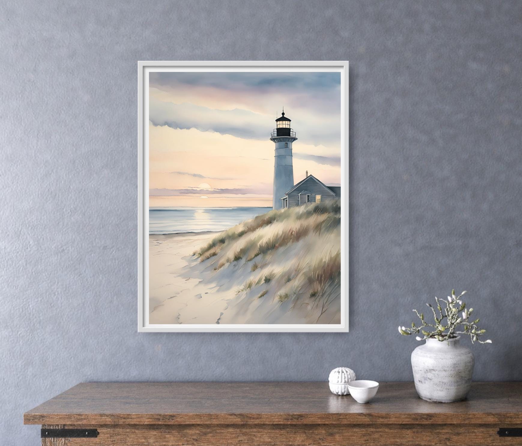 Cape Cod Lighthouse Painting Sunrise Beach Art Print Watercolor Seaside ...