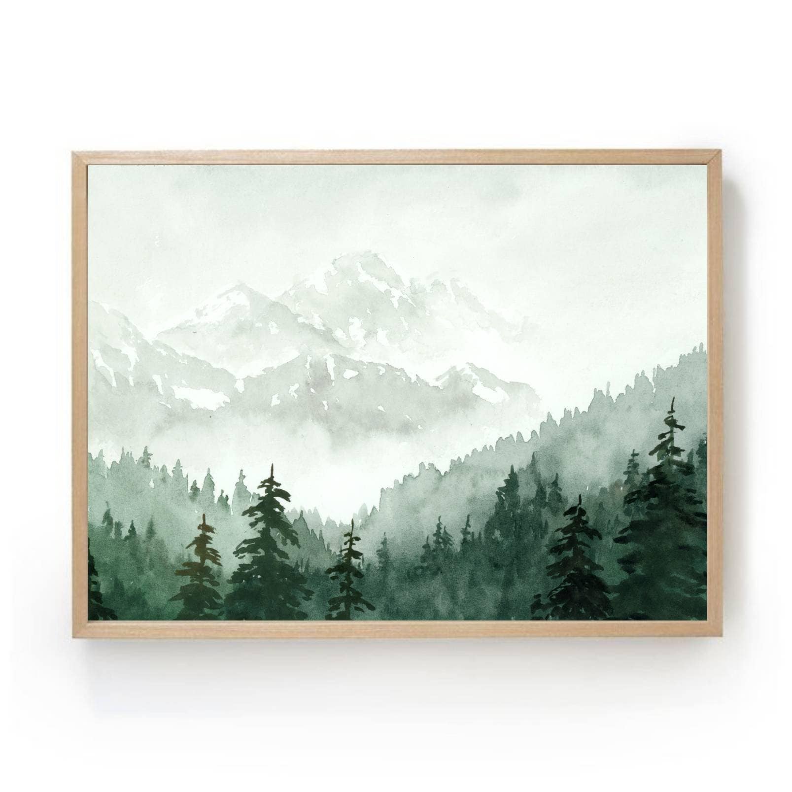 Foggy Mountains Watercolor Painting Large Panoramic Landscape - Etsy
