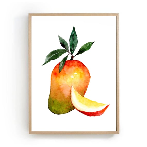 Mango Painting Kitchen Art Print Watercolor Painting Fruits | Etsy
