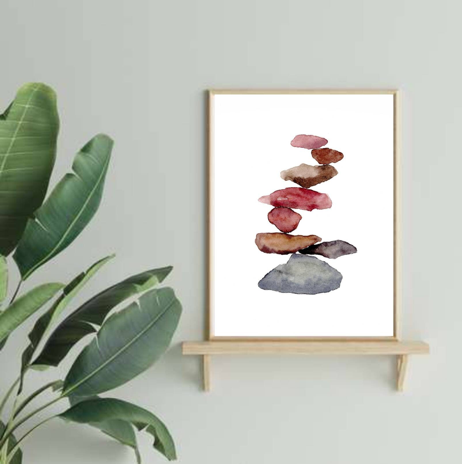 Stones Watercolor Balancing Stones Art Print Large Pink Gray - Etsy