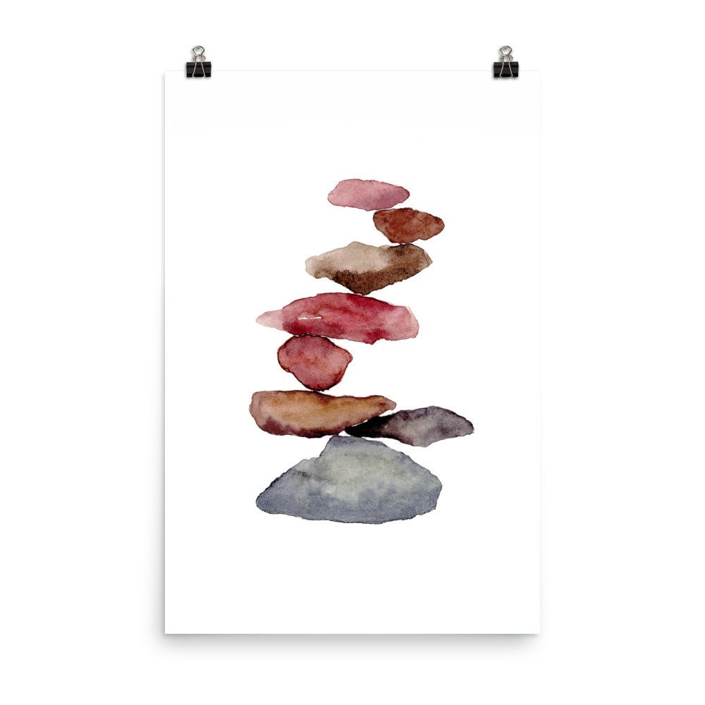 Stones Watercolor Balancing Stones Art Print Large Pink Gray - Etsy
