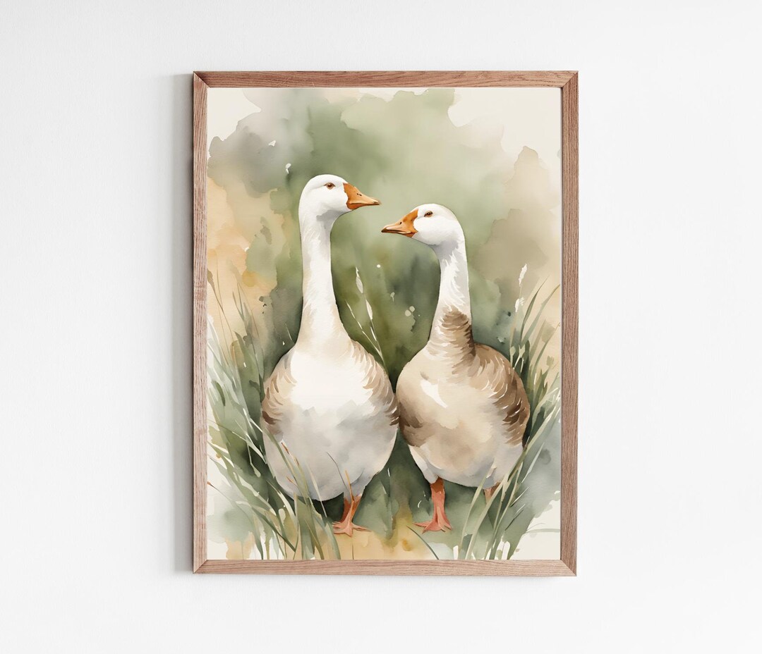 Goose Couple Painting Farmhouse Wall Art Geese Watercolor Art Print ...