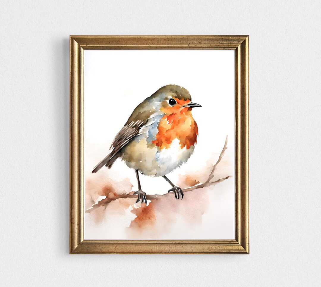 Robin Painting Bird Art Print Watercolor Minimalist Wall Art Farmhouse ...