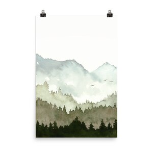 Mountain Forest Watercolor Set of Three Prints Extra Large Wall Art ...