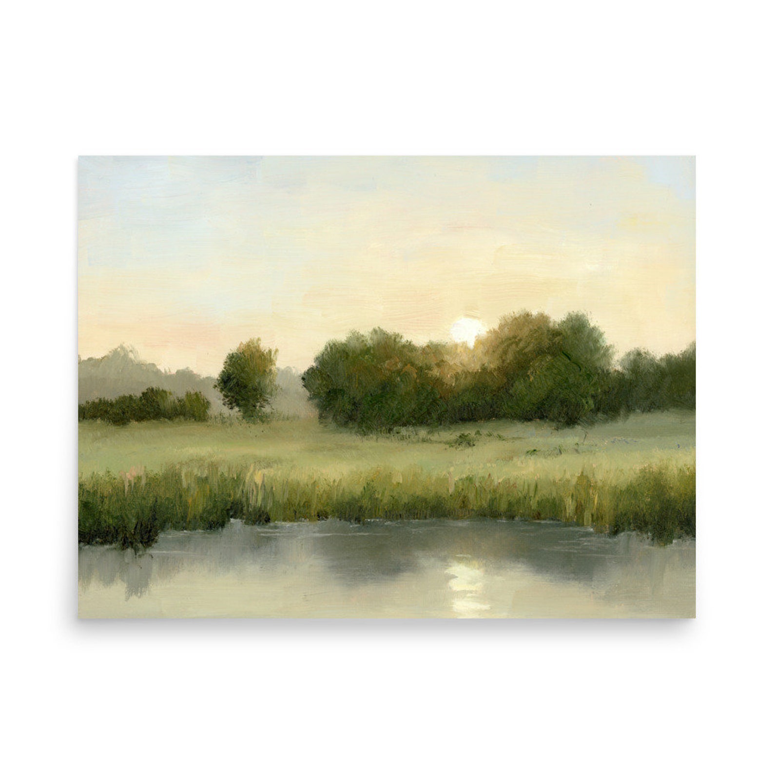 Sunset Field Oil Painting Print Neutral Countryside Landscape Small ...