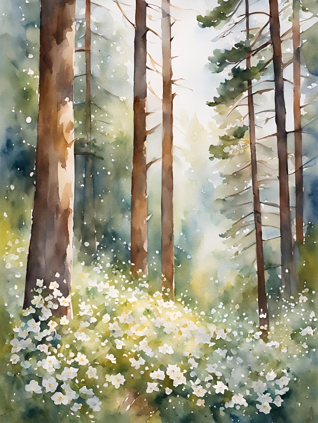 Spring Forest Painting Pine Tree Print Watercolor Landscape Art Print ...