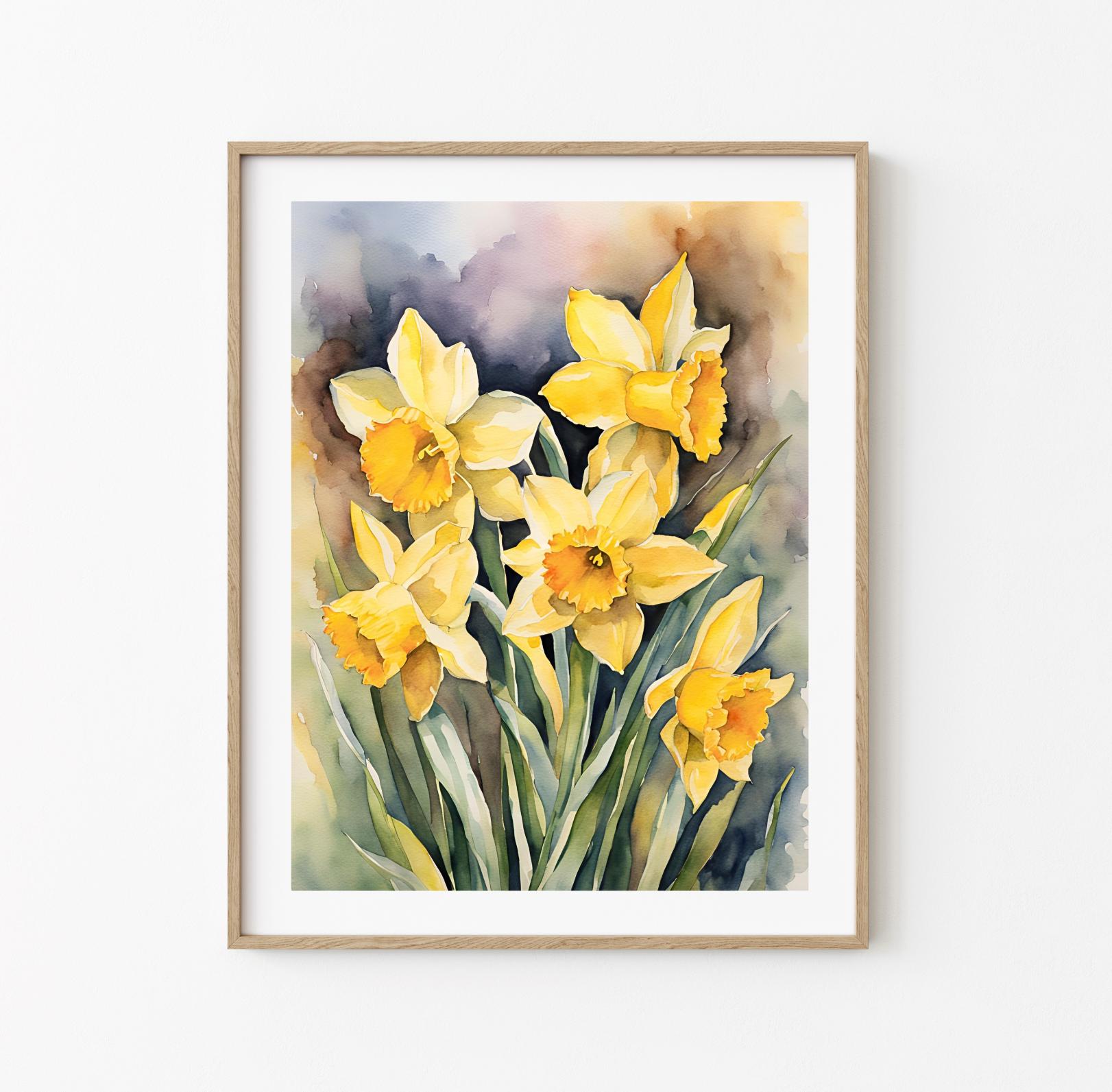 Spring Flowers Painting Daffodils Print Watercolor Landscape Easter ...