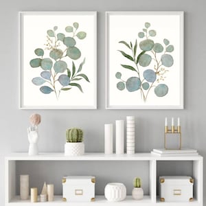 Eucalyptus Prints Set of 2 Watercolor Paintings Large Floral Wall Art ...