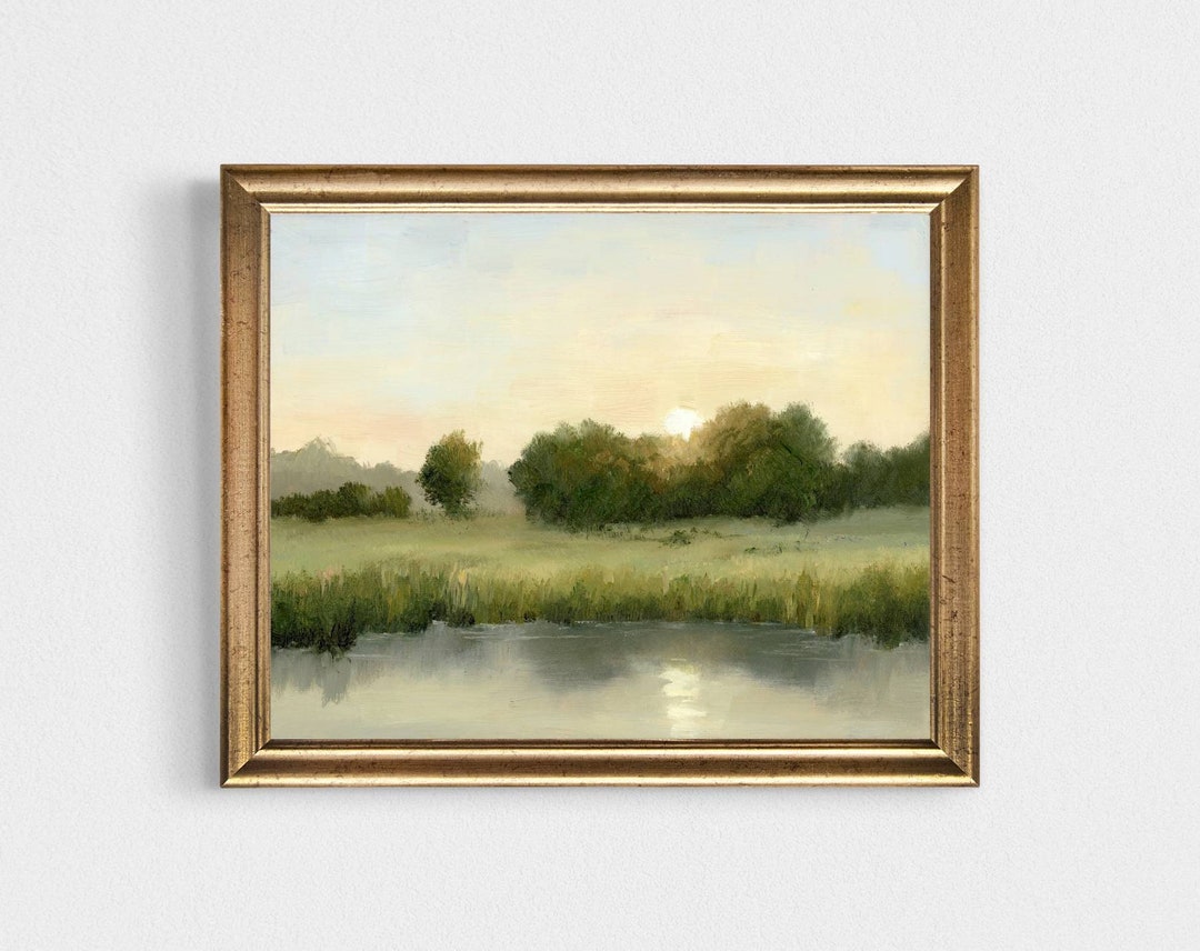 Sunset Field Oil Painting Print Neutral Countryside Landscape Small ...