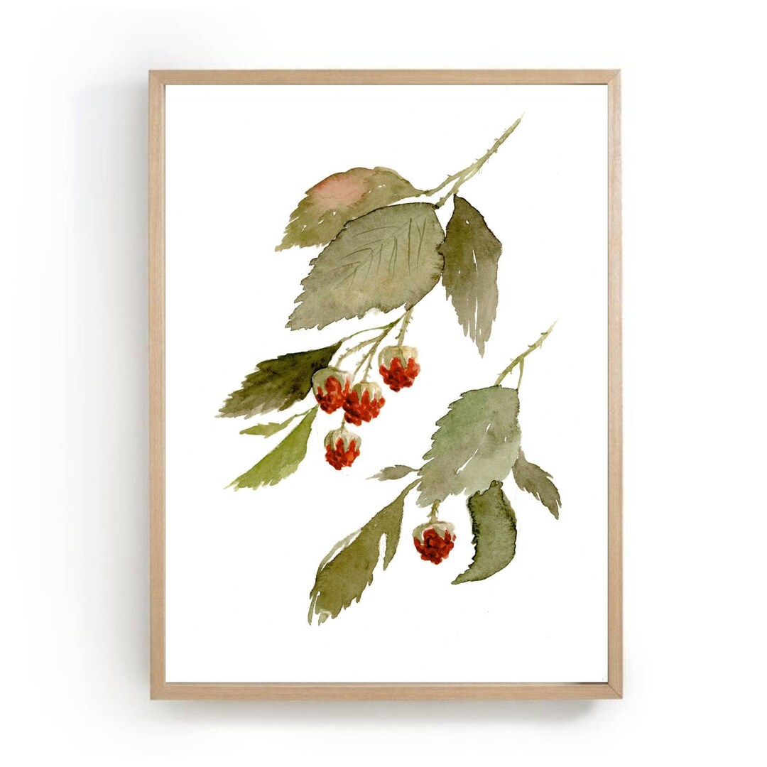 Raspberry Watercolor Painting Kitchen Poster Forest Plants Art Print ...