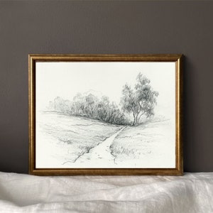 Fieldroad Drawing Art Print Countryside Landscape Sketch French Country ...