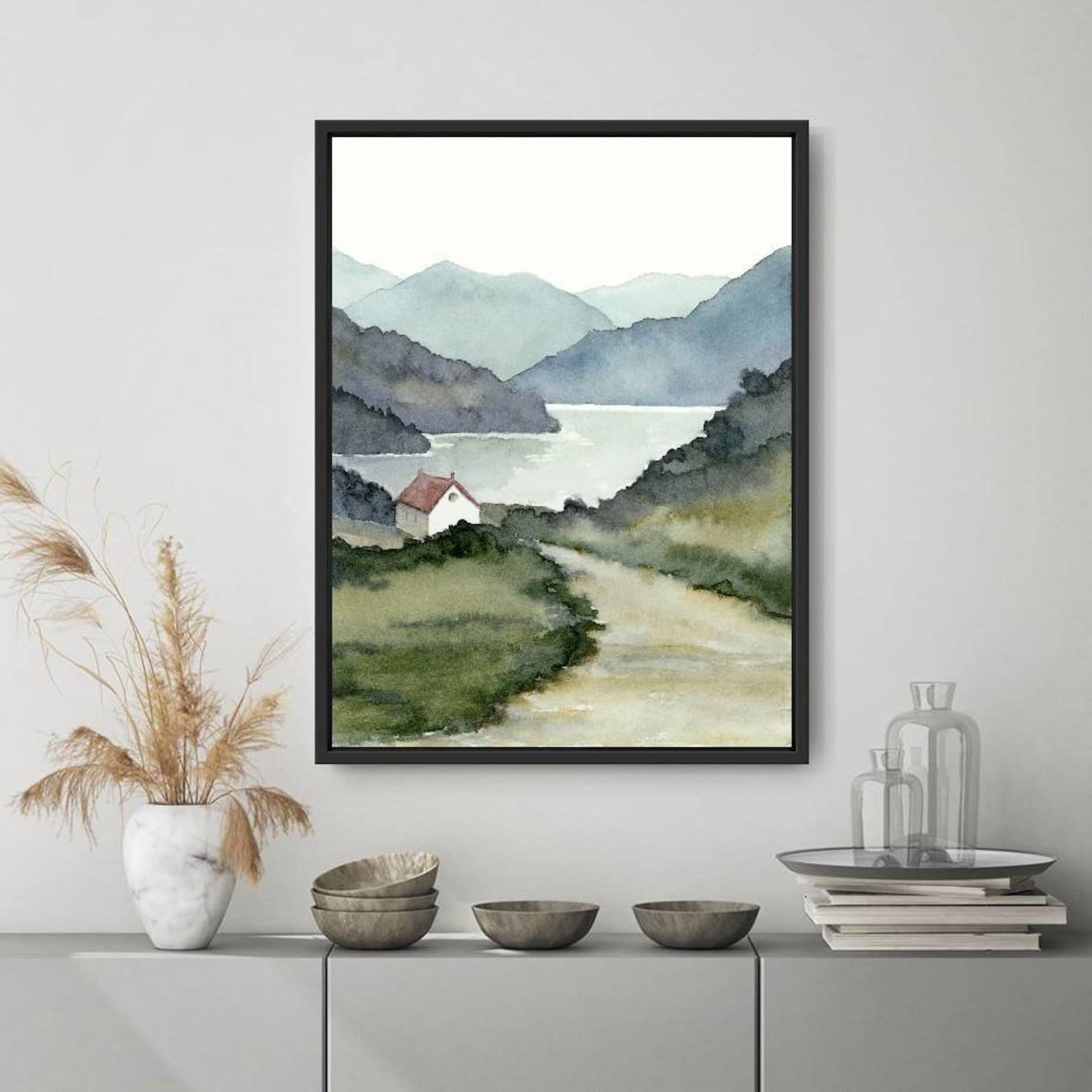 Lake House Painting Large Watercolor Landscape Norway Art - Etsy