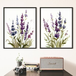 Lavender Wall Art Set Watercolor Painting Lavender Flowers Set of 2 Art ...