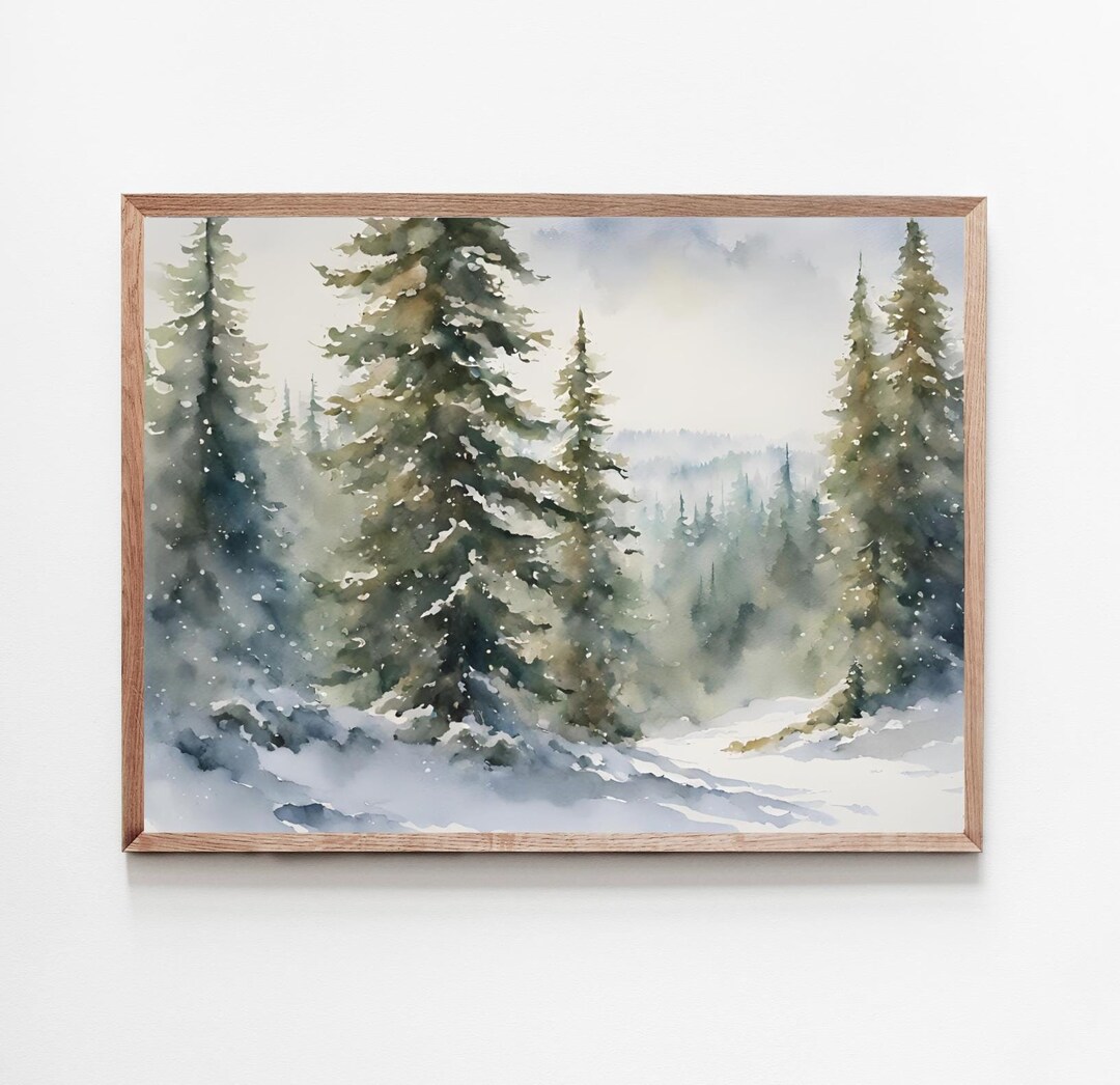 Winter Forest Wall Art Snowy Pine Tree Painting Snow Scene Landscape ...