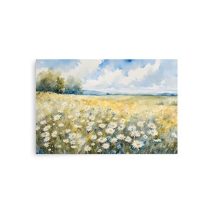 Daisy Field Art Print Wildflowers Watercolor Painting Countryside ...