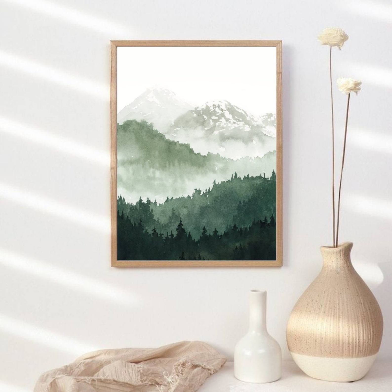 Pine Forest Watercolor Painting Mountain Wall Art Large - Etsy