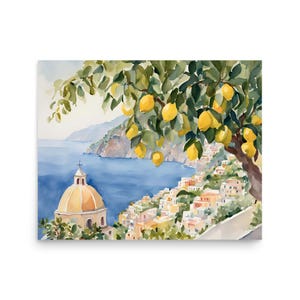 Positano Watercolor Painting Lemon Tree Art Print Italian Cityscape ...