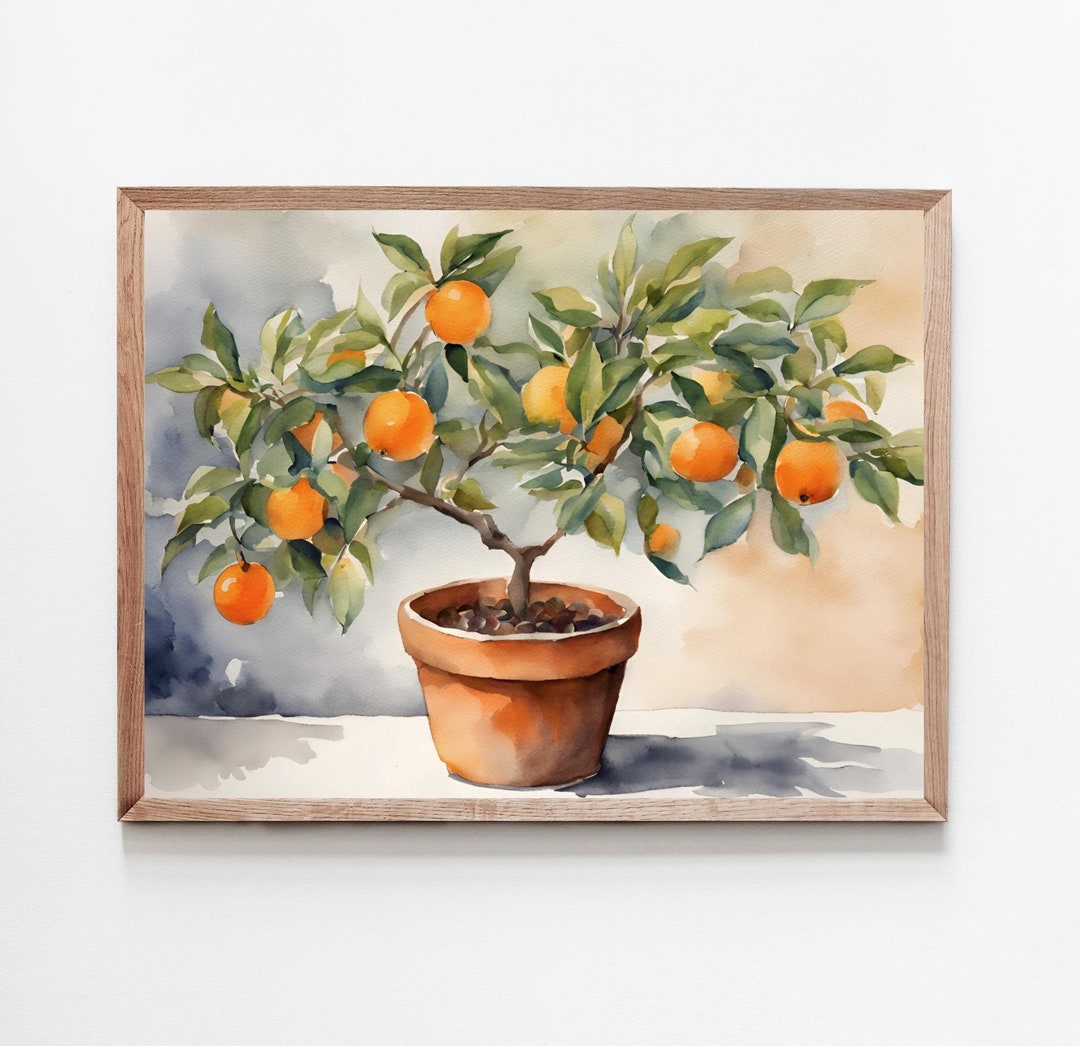 Orange Tree Painting Kitchen Wall Art Oranges Watercolor Art Print ...