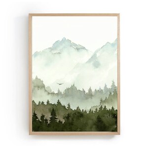Mountain Forest Watercolor Set of Three Prints Extra Large Wall Art ...