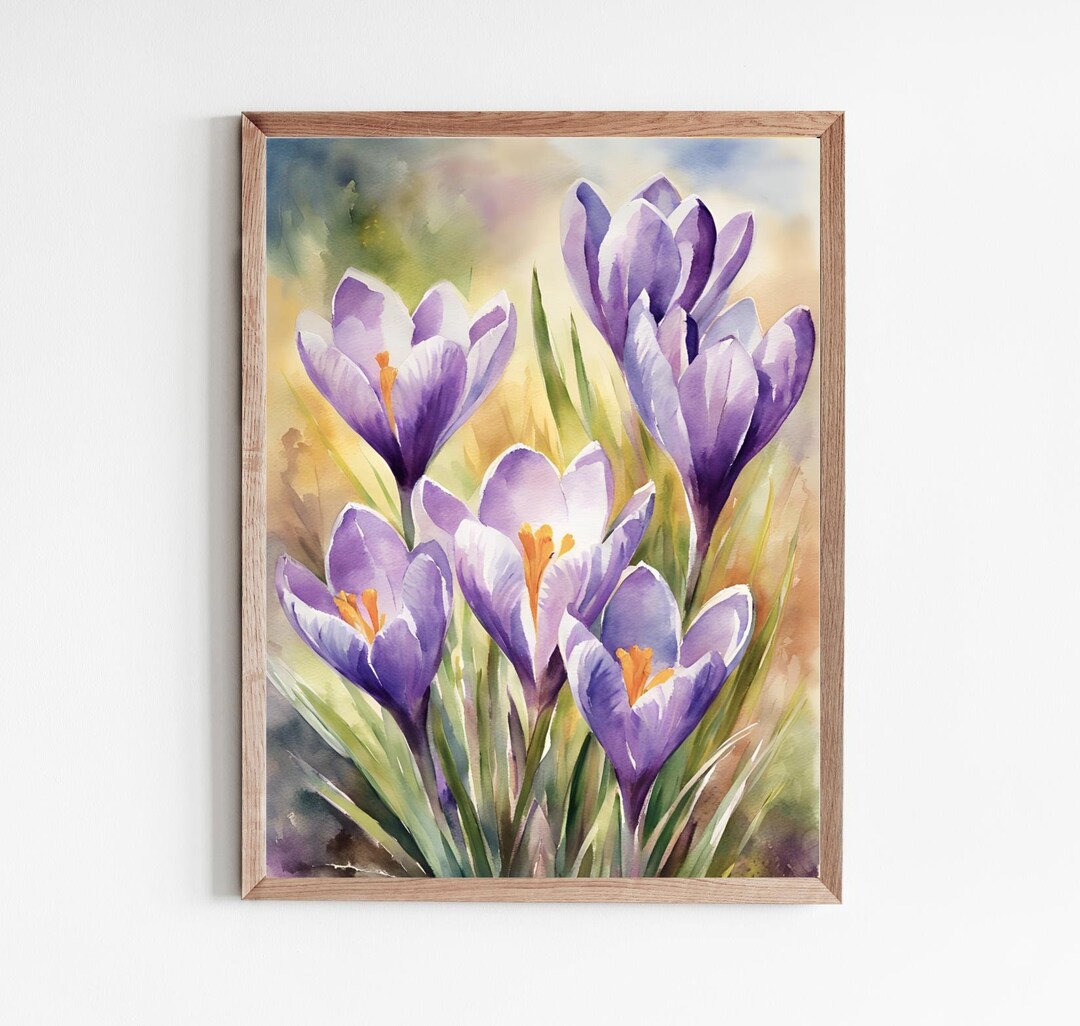 Spring Flower Painting Crocus Art Print Watercolor Landscape Spring ...