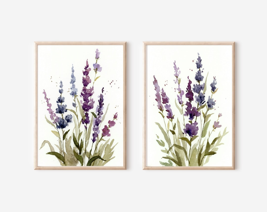 Lavender Wall Art Set Watercolor Painting Lavender Flowers Set of 2 Art ...