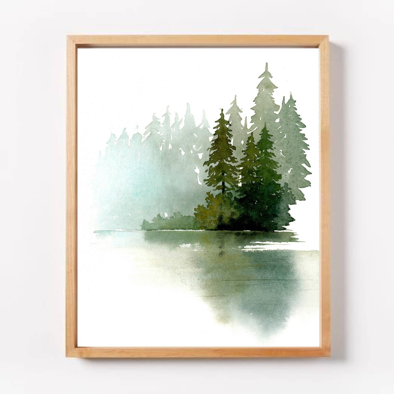 Pine Forest Poster Abstract Landscape Watercolor Art Print Pine Trees ...