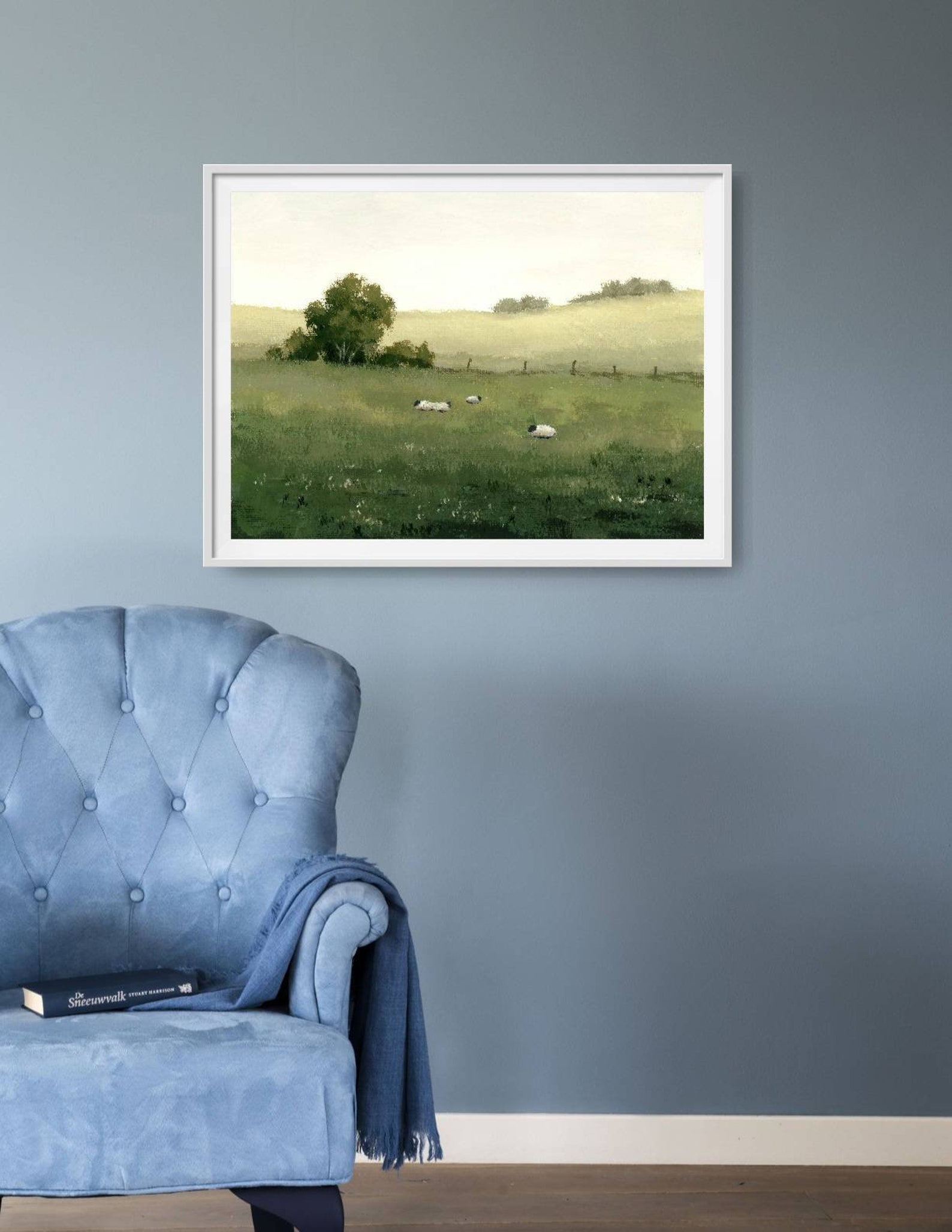 Oil Painting Landscape Sheep in the Field Art Print Countryside ...