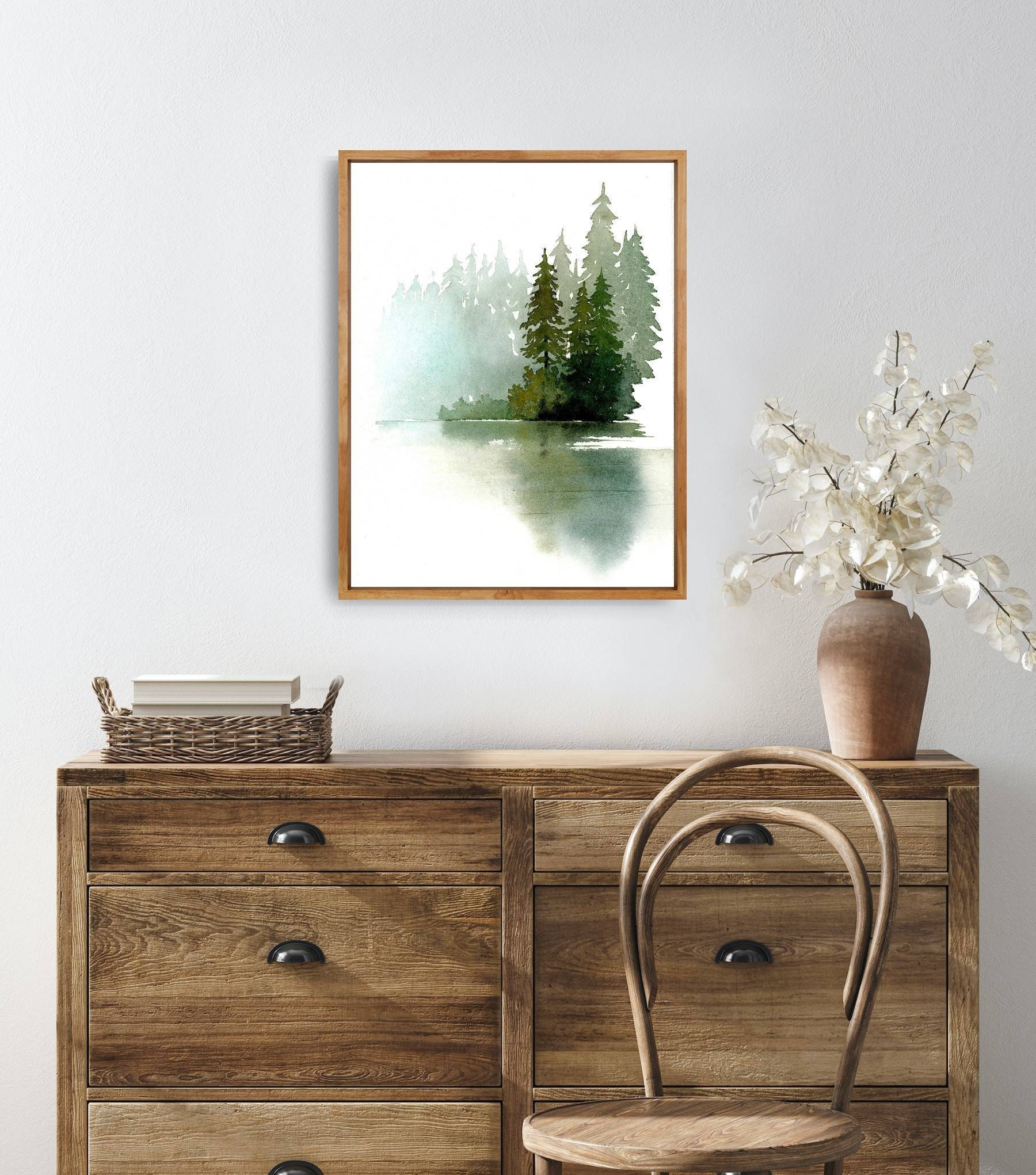 Pine Forest Poster Abstract Landscape Watercolor Art Print Pine Trees ...