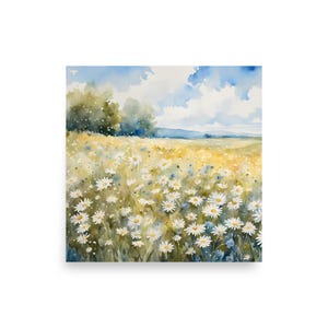 Daisy Field Art Print Wildflowers Watercolor Painting Countryside ...