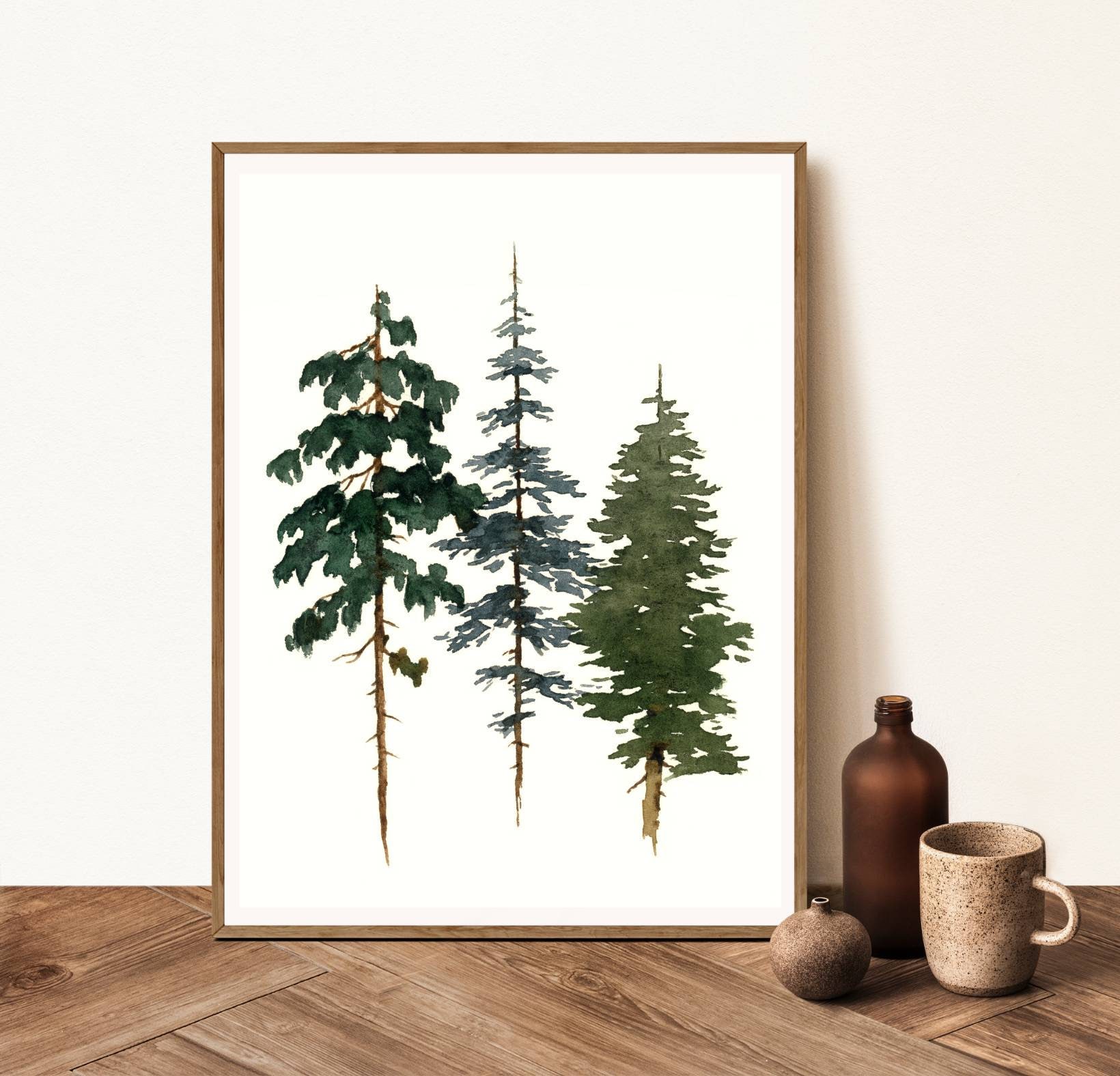 Pine Tree Wall Art Evergreen Tree Print Minimalist Watercolor Painting ...