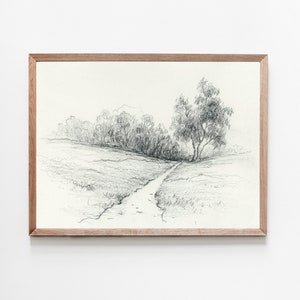 Fieldroad Drawing Art Print Countryside Landscape Sketch French Country ...