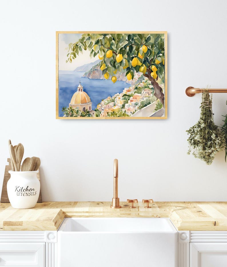 Positano Watercolor Painting Lemon Tree Art Print Italian Cityscape ...