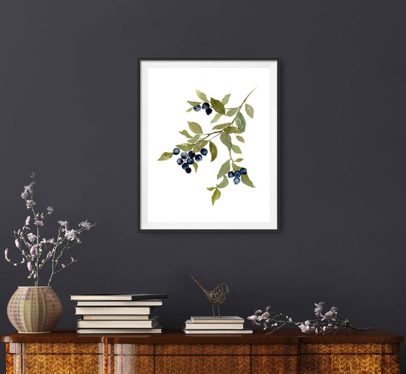 Blueberry Art Print, Watercolor Poster, Wall Art Plants, Forest Plants ...