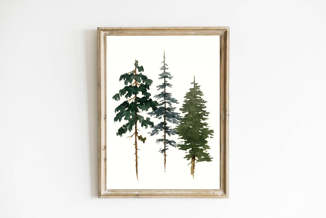 Pine Tree Wall Art Evergreen Tree Print Minimalist Watercolor Painting ...