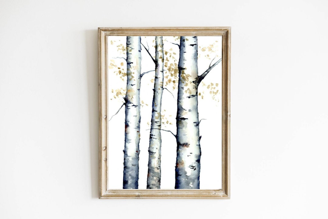 Aspen Tree Print, Birch Tree Painting, Blue Aspen Wall Art, Aspen ...