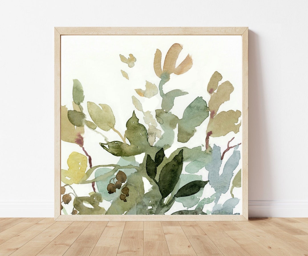 Large Floral Painting Light Blue Sage Green Beige Wall Art - Etsy