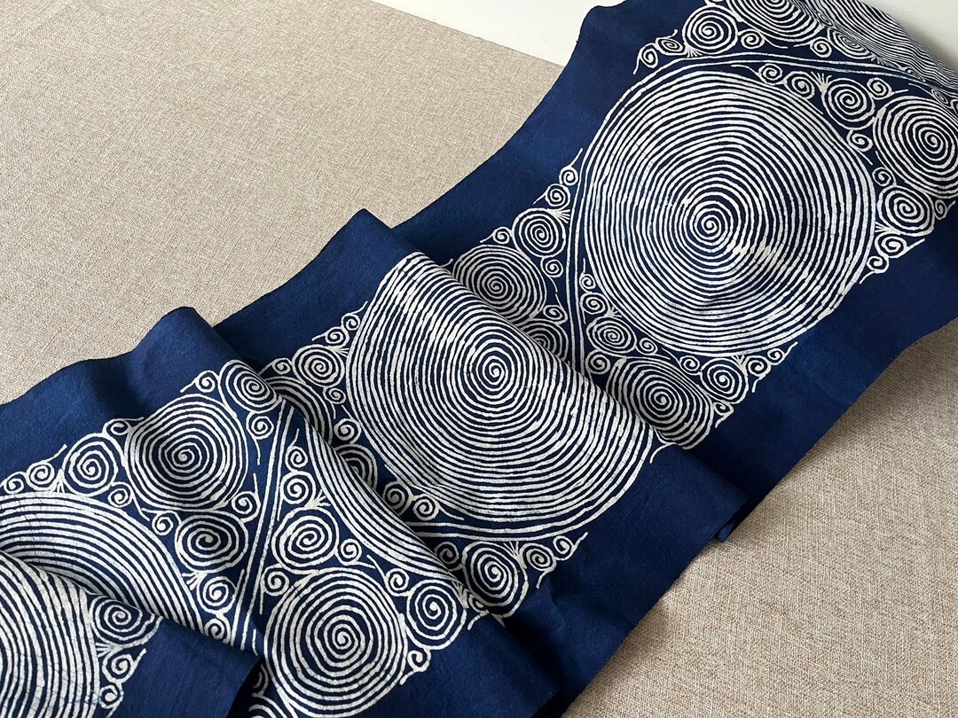 Chinese Hmong Miao Batik Fabric Hand Draw Spiral Pattern Wax Resist ...