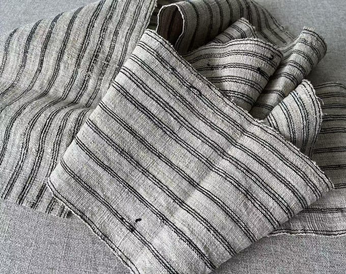 Vintage Hemp Handwoven Fabric With Stripes - 21cmx200cm - Rustic ...