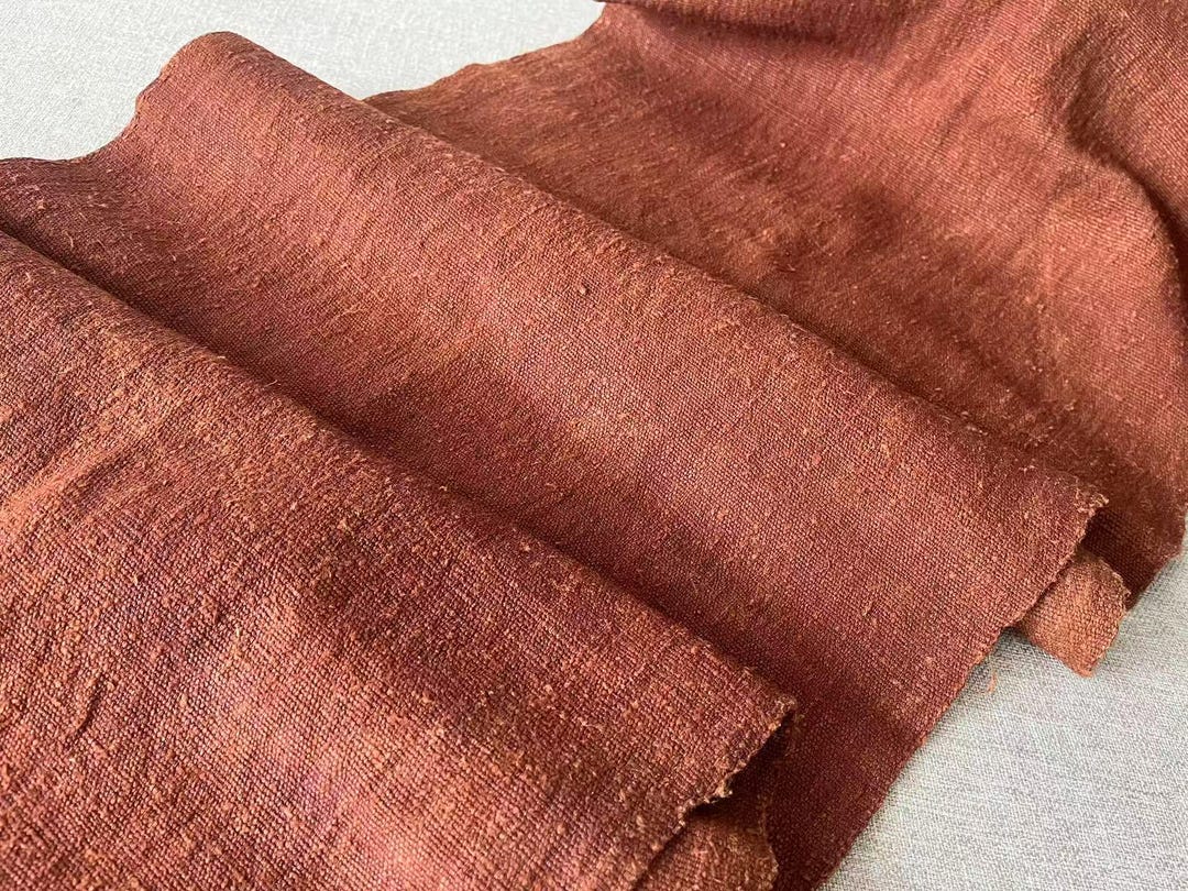 Rustic Pure Tussah Silk Handwoven Fabric - Persimmon and Dioscorea ...