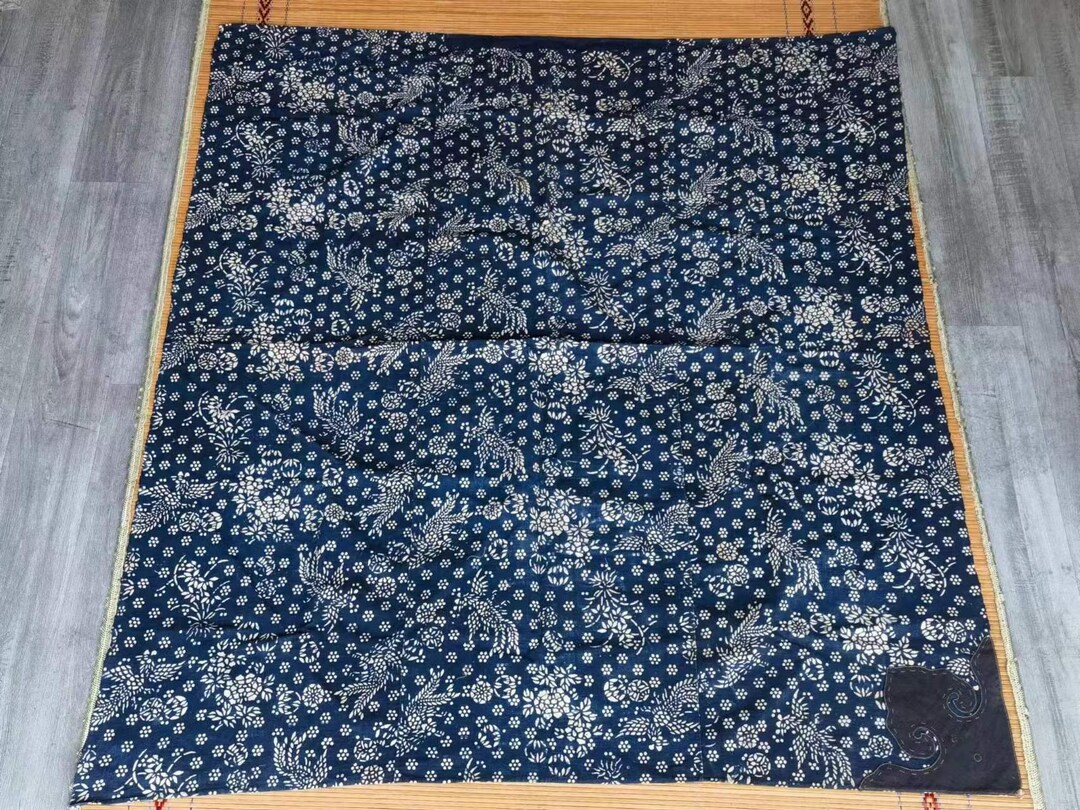 Vintage Chinese Indigo Batik Cotton Woven Fabric Indigo Paste Resist ...