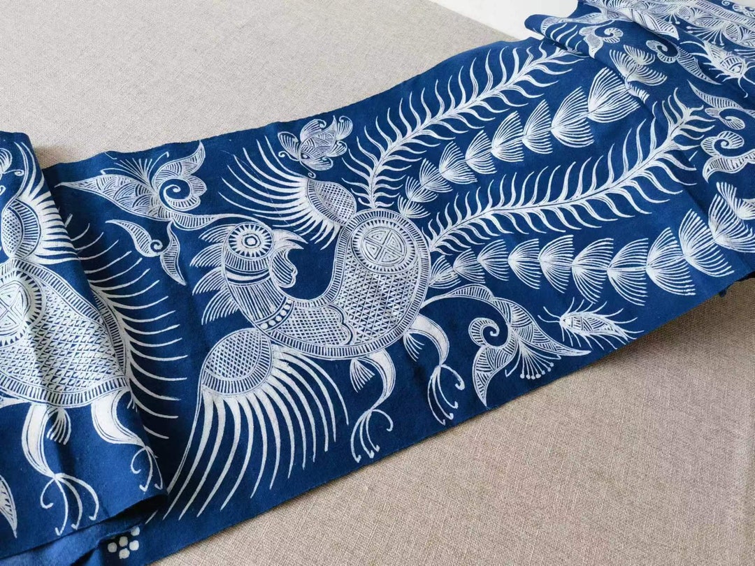Chinese Hmong Miao Batik Fabric - Hand Draw - Wax Resist Indigo Dye ...