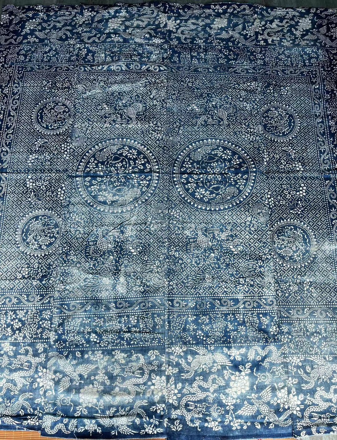 Vintage Chinese Indigo Batik Cotton Woven Fabric Indigo Paste Resist ...