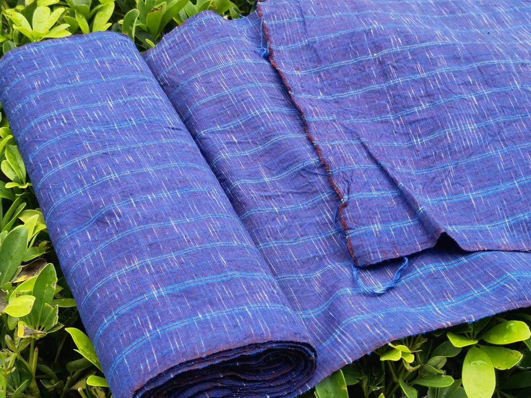 Vintage Yarn Dyed Cotton Fabric indigo Stripe With Shooting Star Effect vintage-yarn-dyed-cotton-fabric-indigo-stripe-with-shooting-star-effect