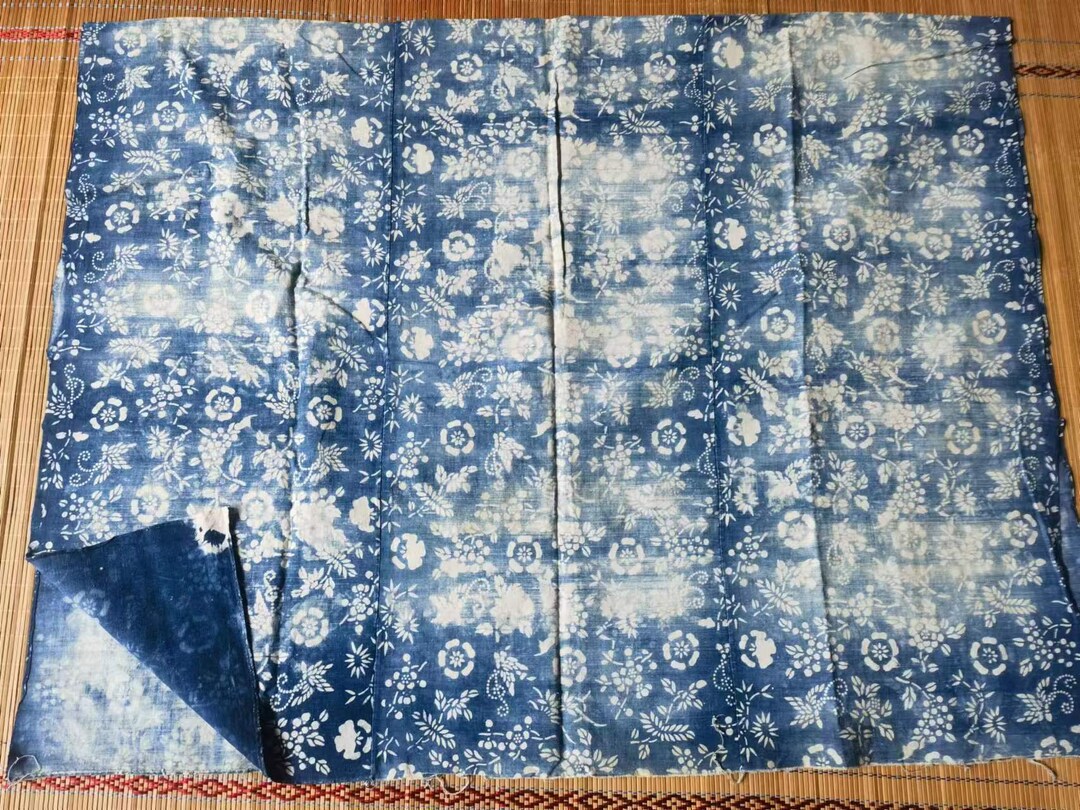 Vintage Chinese Indigo Batik Cotton Woven Fabric Indigo Paste Resist ...
