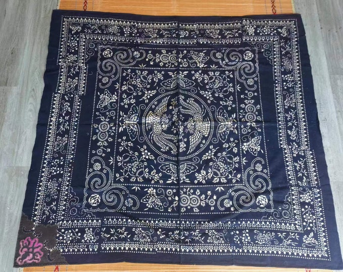Vintage Chinese Indigo Batik Cotton Woven Fabric - Paste Resist ...