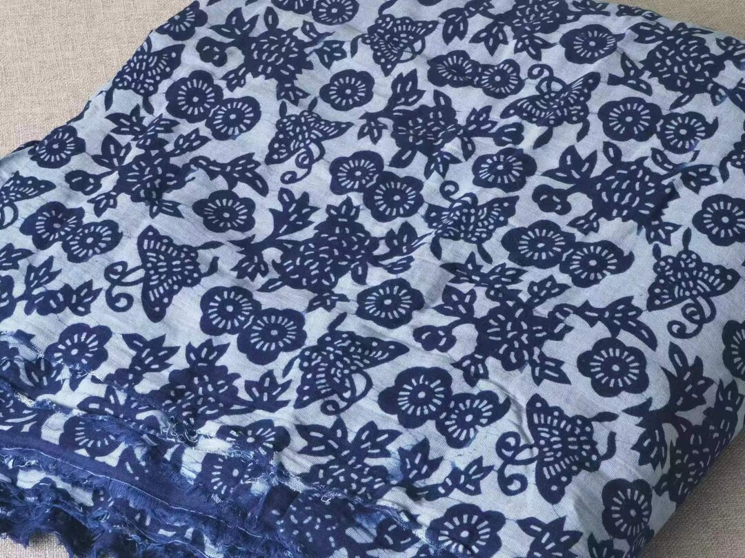 Chinese Indigo Batik Cotton Gauze Fabric - Paste Resist Indigo Plant ...