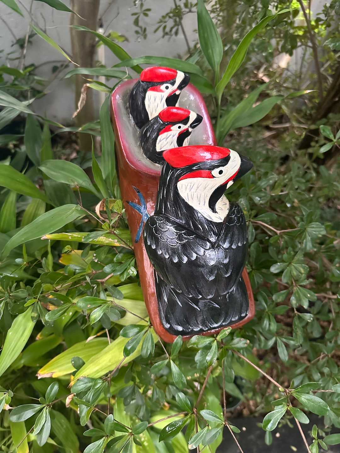 12” Wooden Carved Wall Hanging Decor Woodpecker Family - Etsy