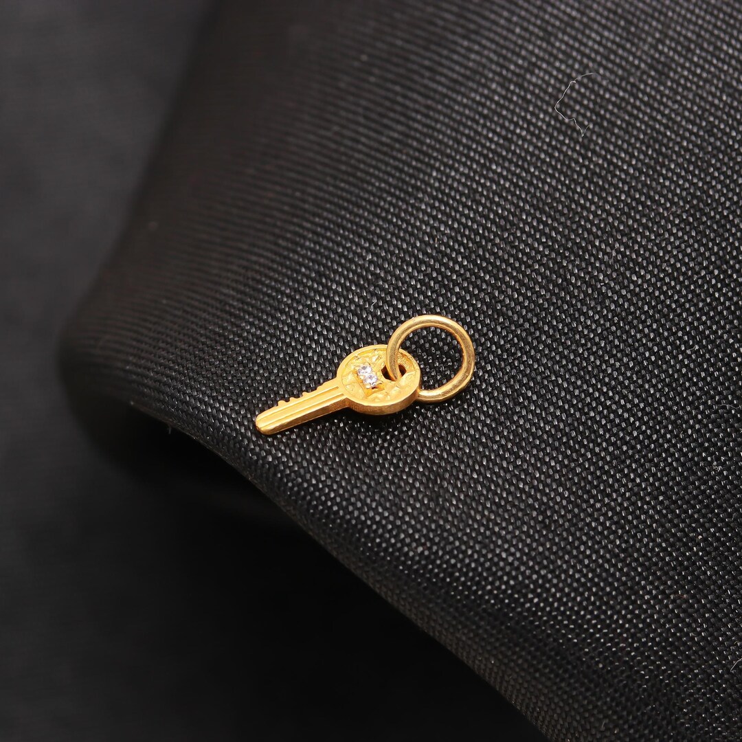 Tiny 18K Solid Gold Key Charm, Gold Key, 18k Gold Real Pave Diamond Key ...